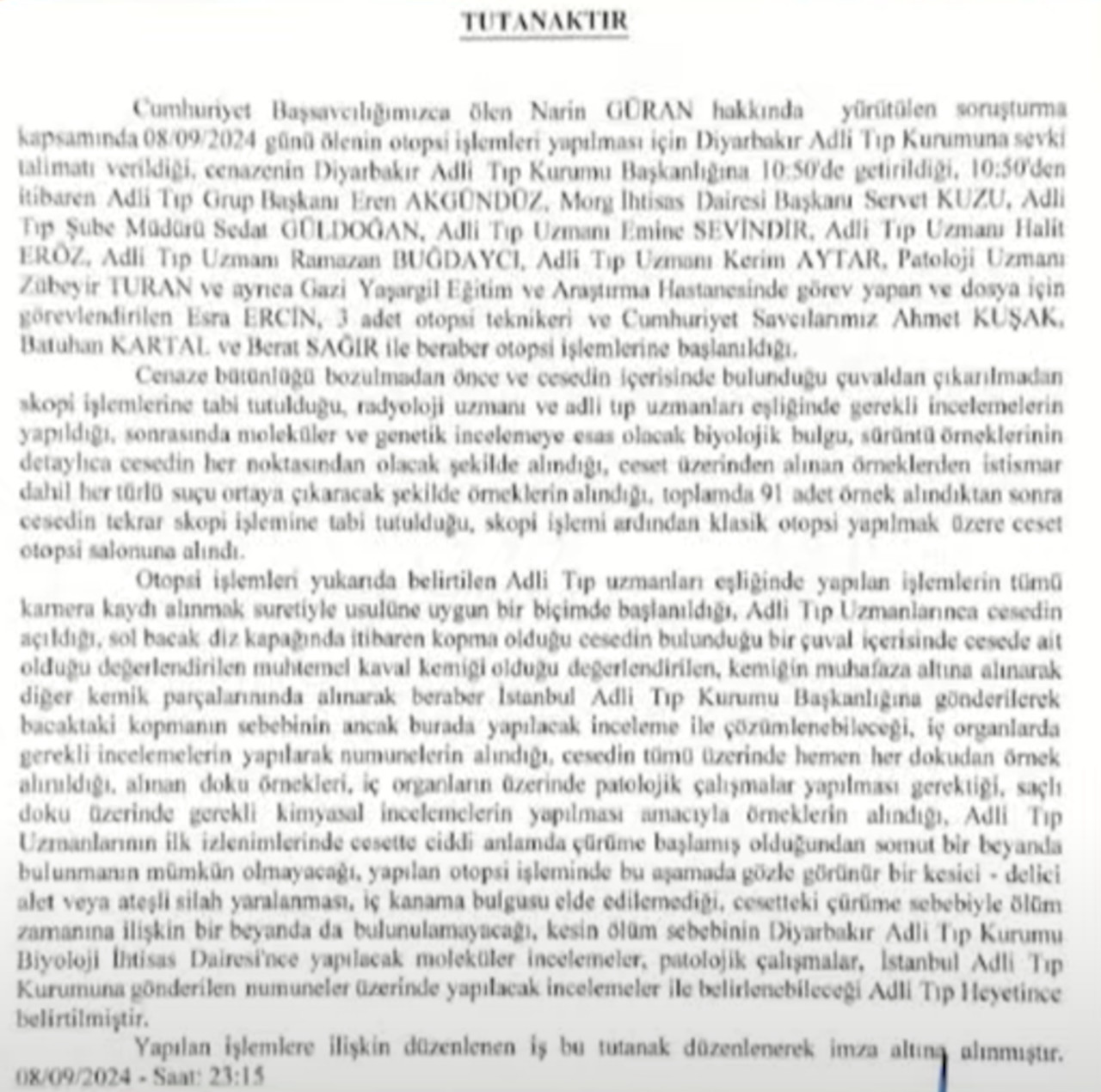 Narin Güran soruşturmasında savcı tutanağı ortaya çıktı